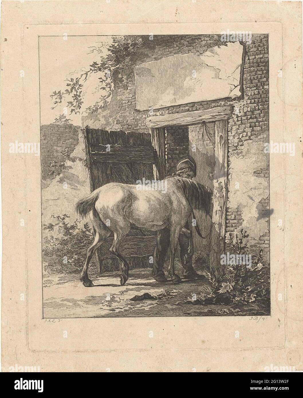 A stable boy brings a horse stable; Horses with servants Stock Photo ...
