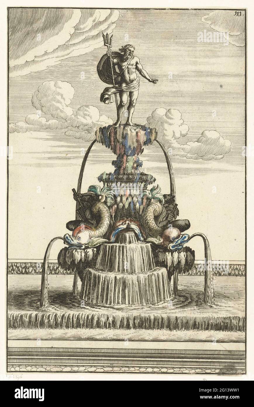 Fountain with image of Neptune; Architectura Curiosa Nova. The image is ...