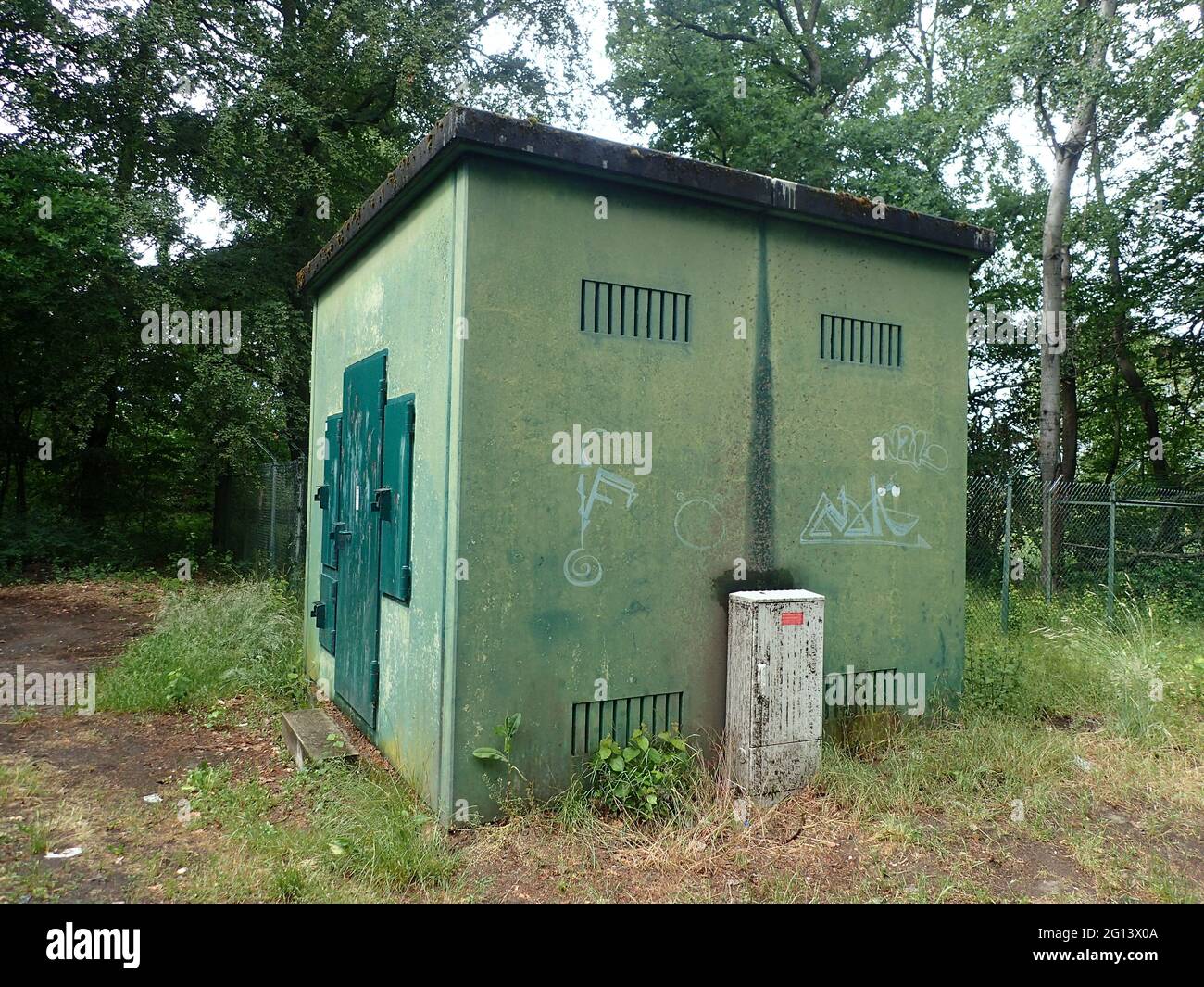 Closeup shot of a metal garage with small doors to compartments Stock ...