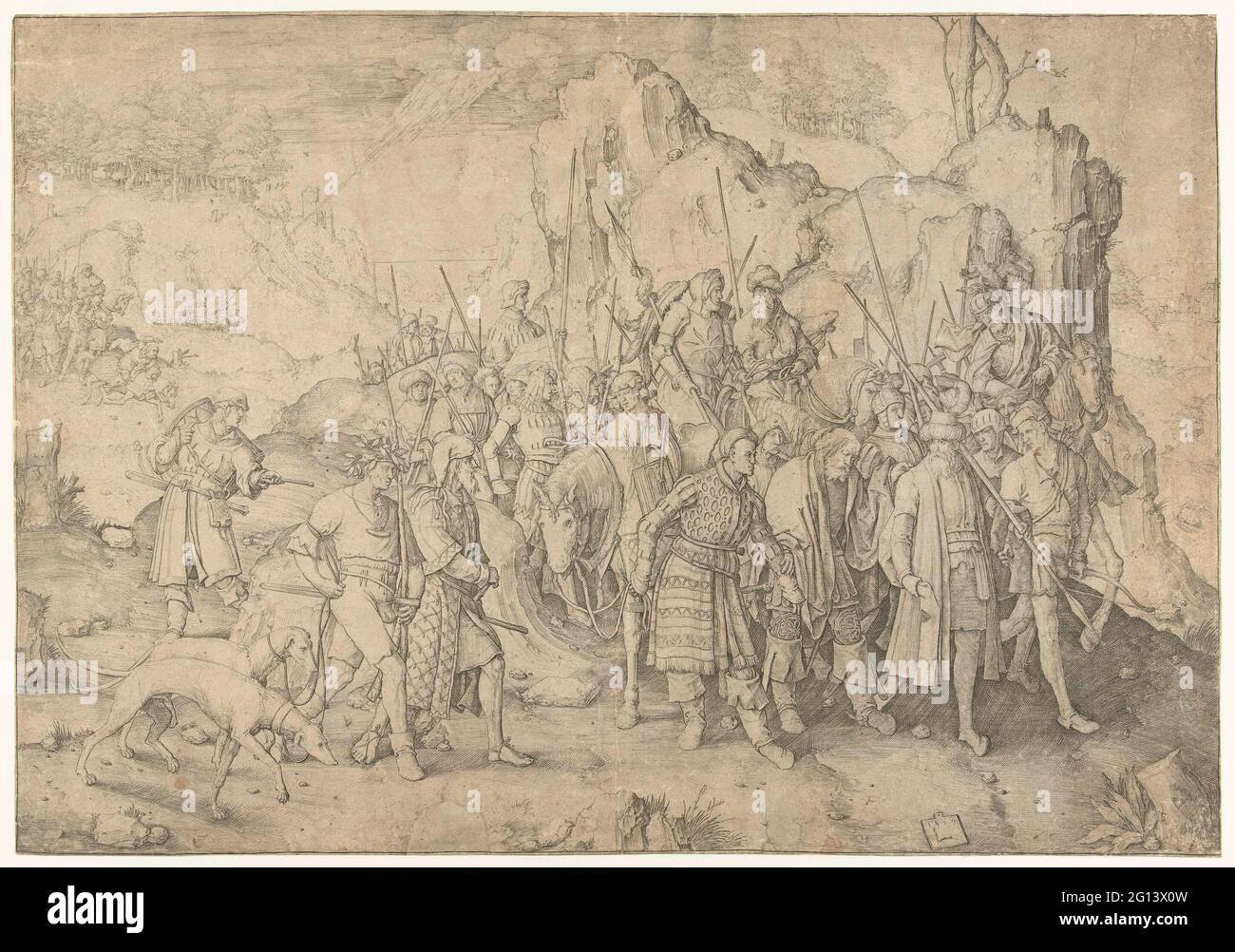 Paul's conversion. Blinded Paul (Saul) led by two men, great effect ...