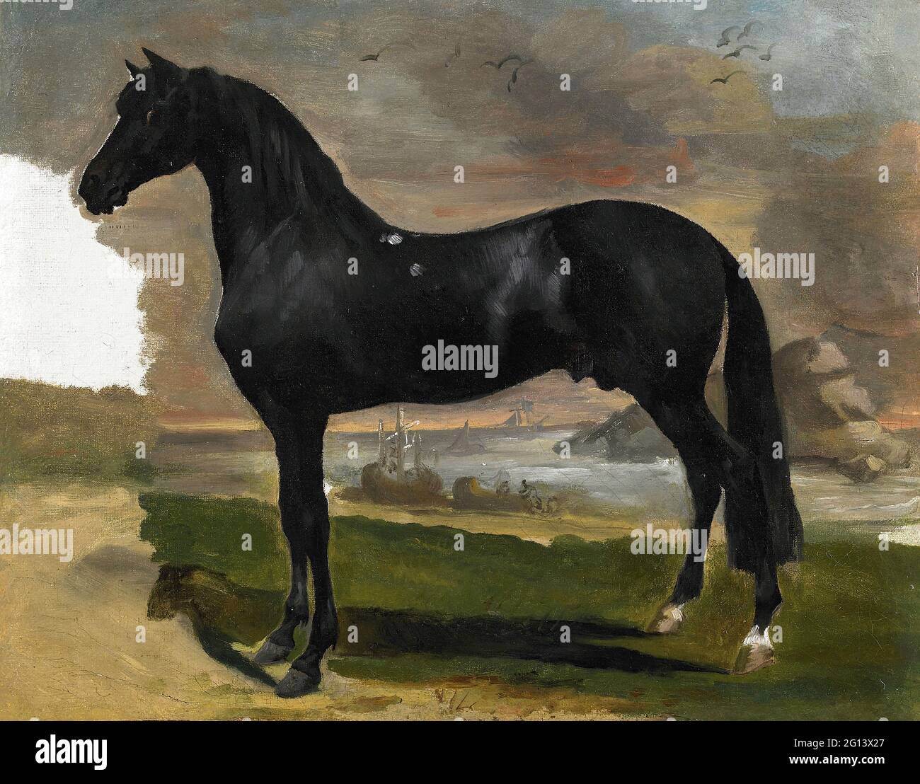 ThÃ©odore GÃ©ricault - the Black Stallion in a Landscape by the Sea ...