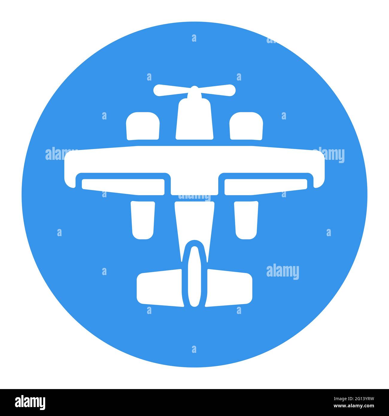 Small amphibian seaplane, plane flat vector white glyph icon. Graph ...