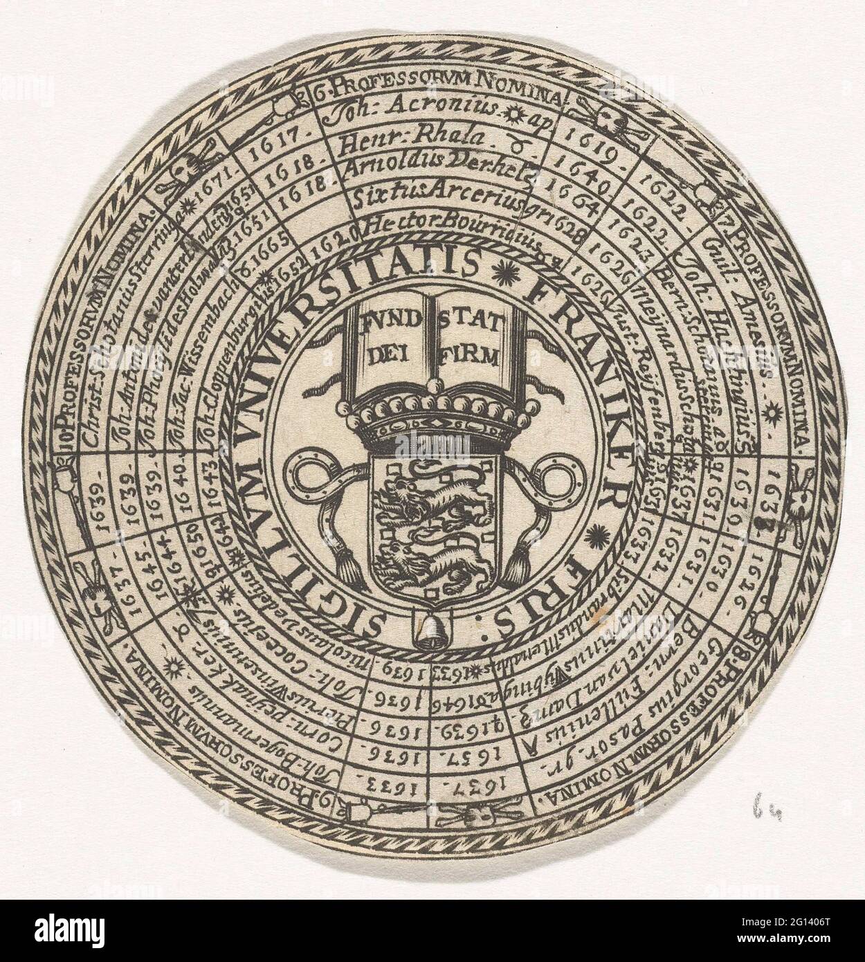 Medal of the University of Franeker, with the names of the professors ...