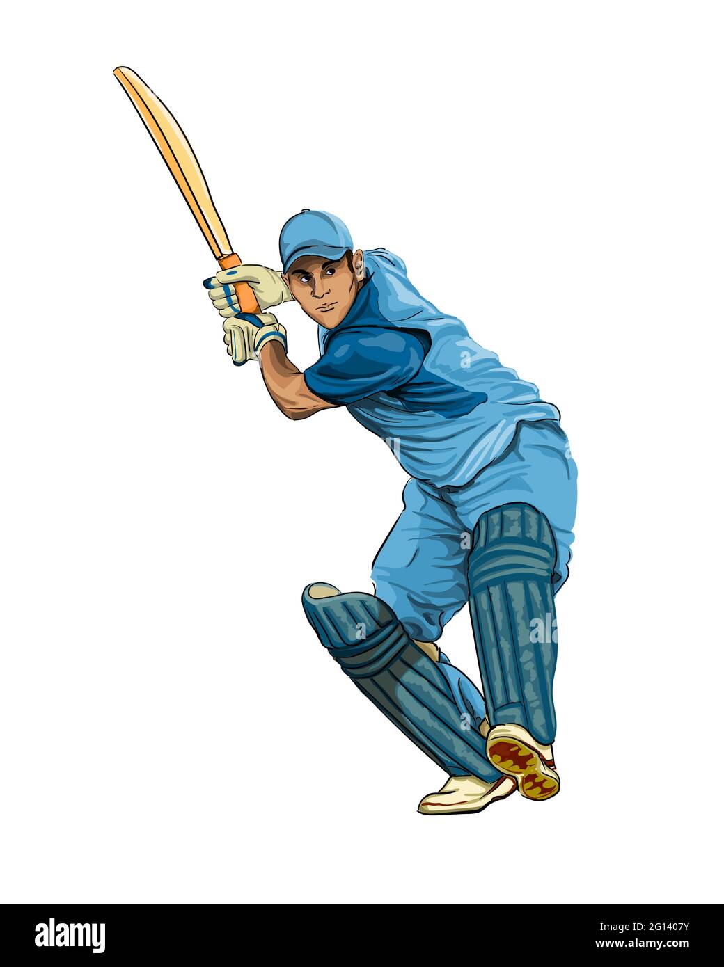 Abstract batsman playing cricket from splash of watercolors, colored ...