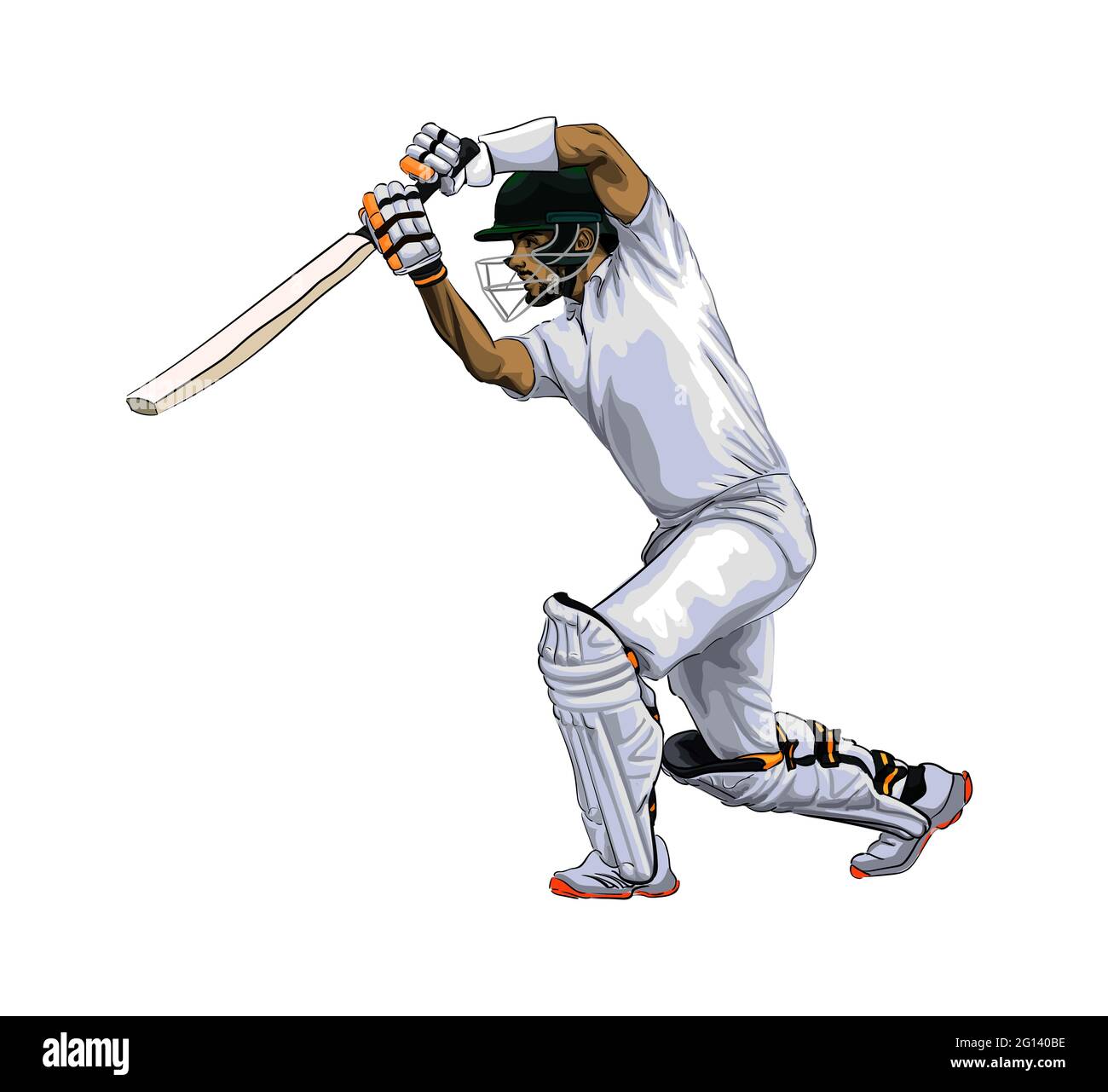 Abstract batsman playing cricket from splash of watercolors, colored ...