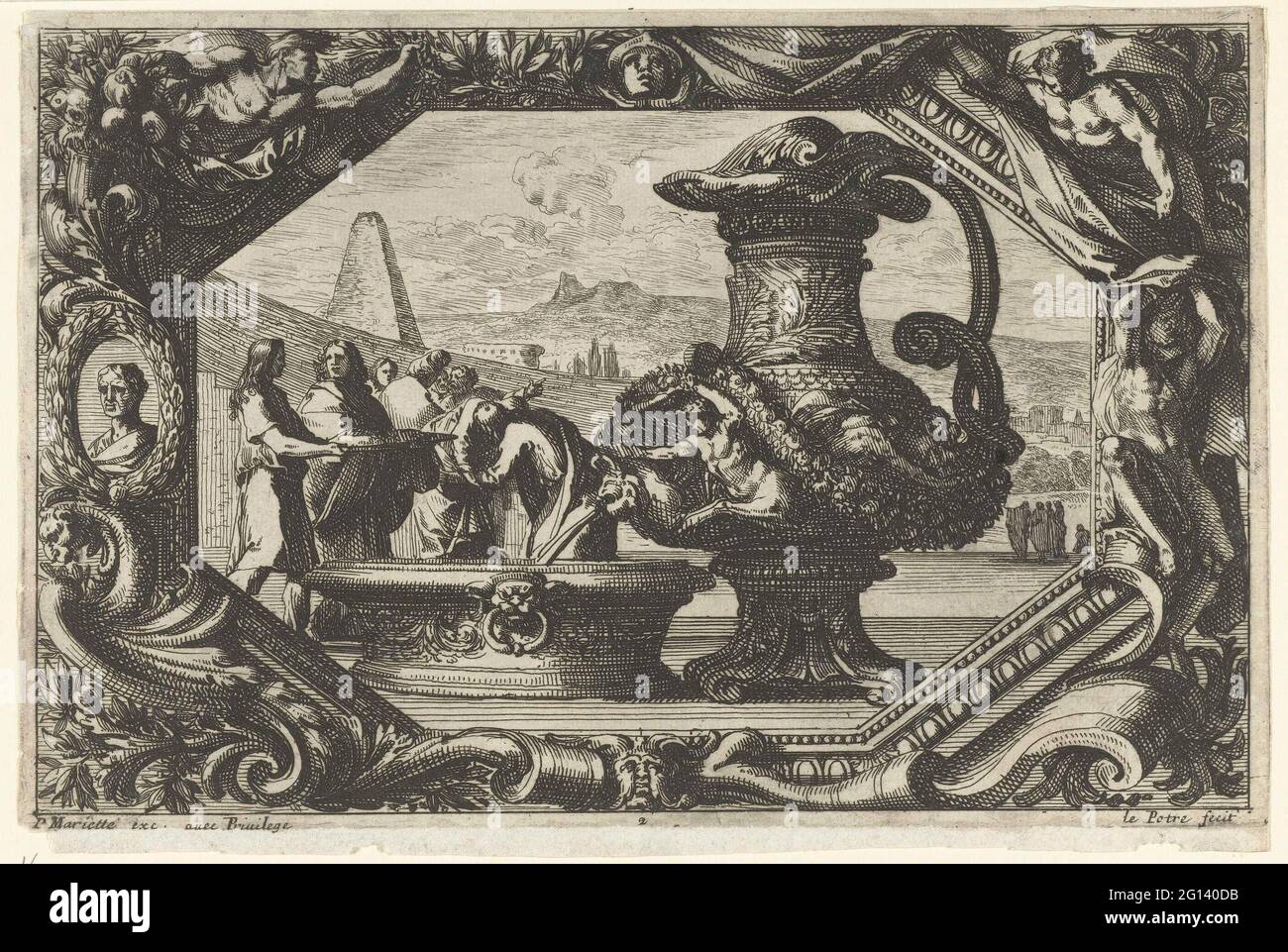Bassin and mobile water fountain in cartouche; Mobile water fountains ...