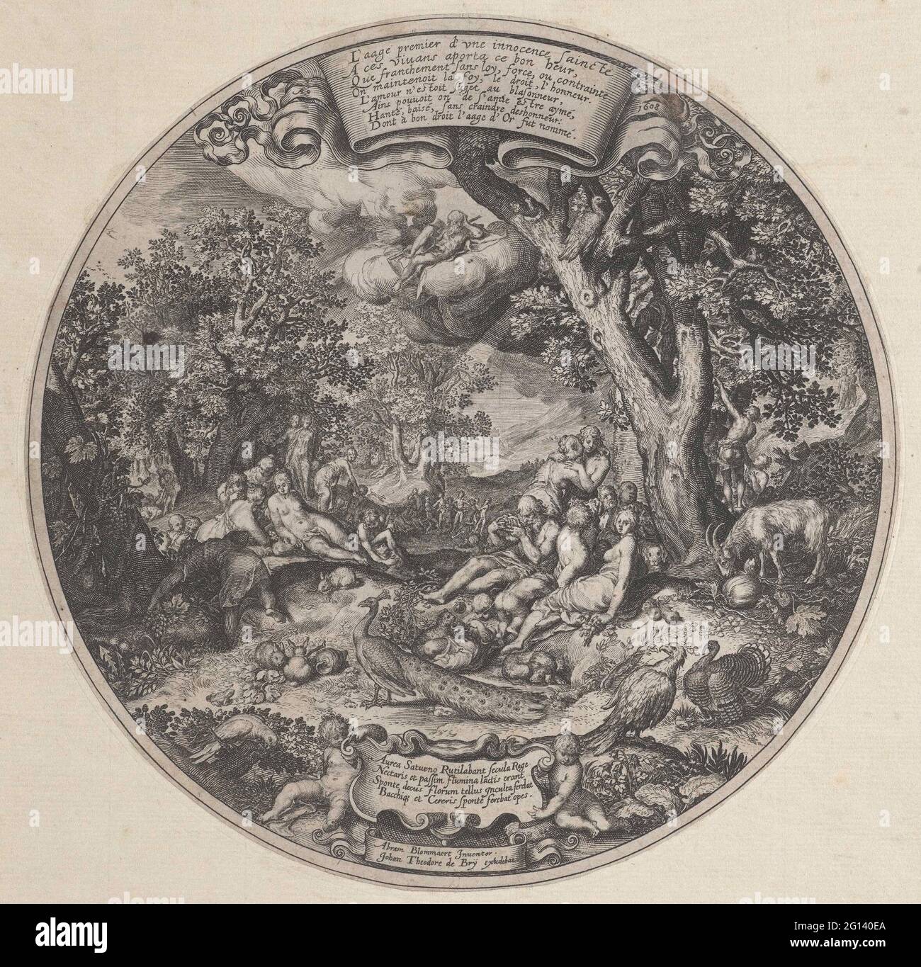 The golden age. Arcadian landscape with groups of men and women ...