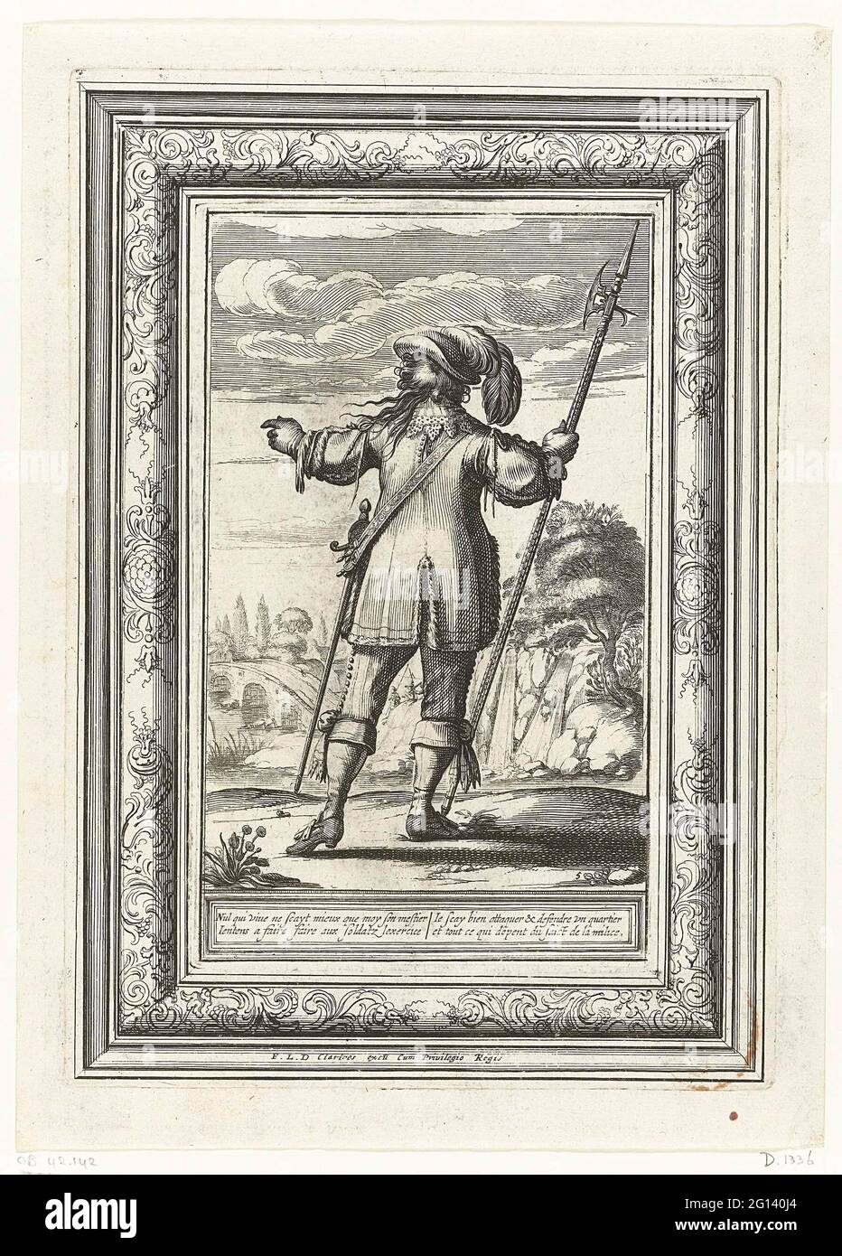 Halberdier, seen on the back, dressed according to the fashion of ...