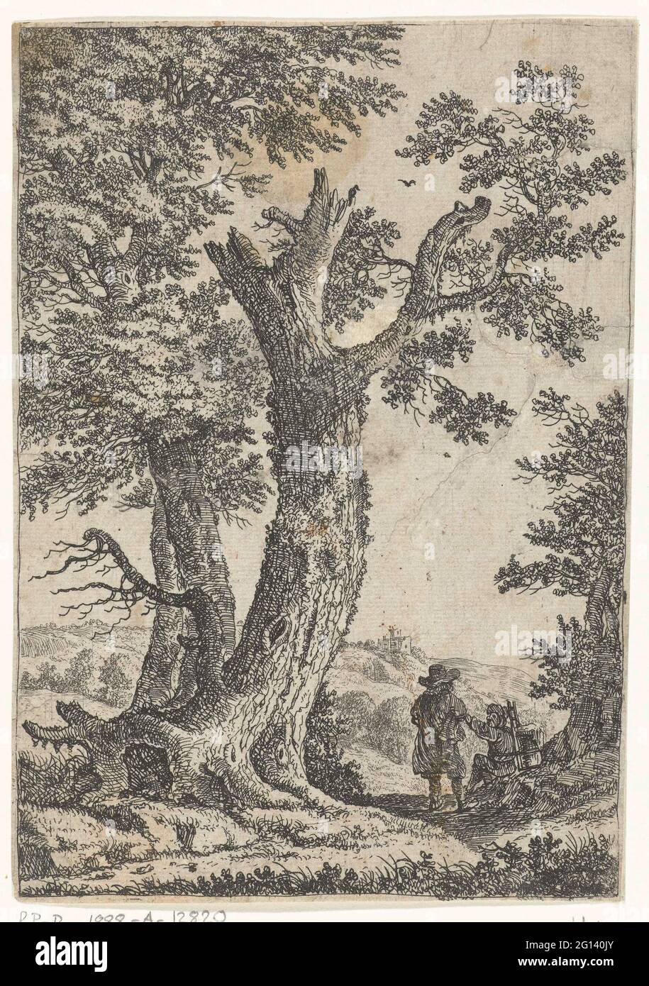 Two men in conversation. Landscape with two men in conversation. One is ...
