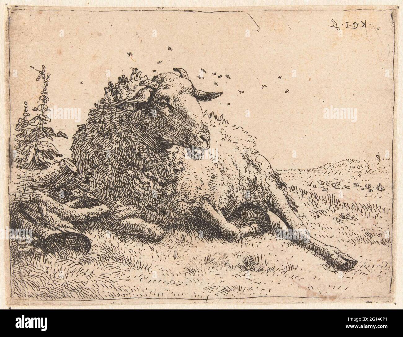 Sheep with a tree trunk Stock Photo - Alamy