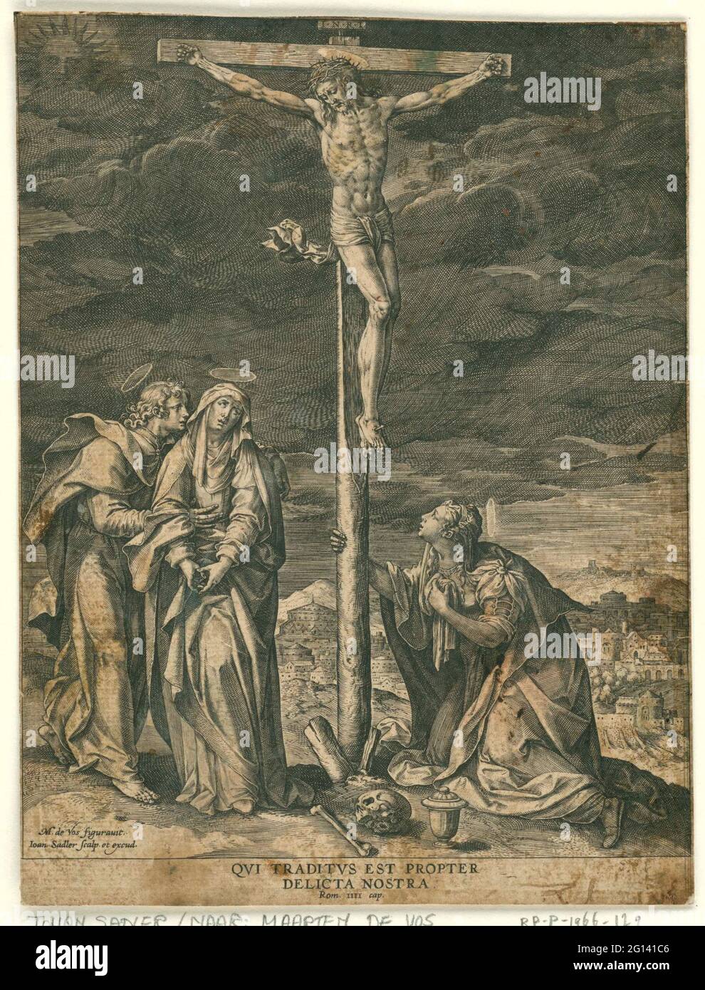 Christ on the cross, with Maria, Johannes and Maria Magdalena. Christ on the cross. Left under ...