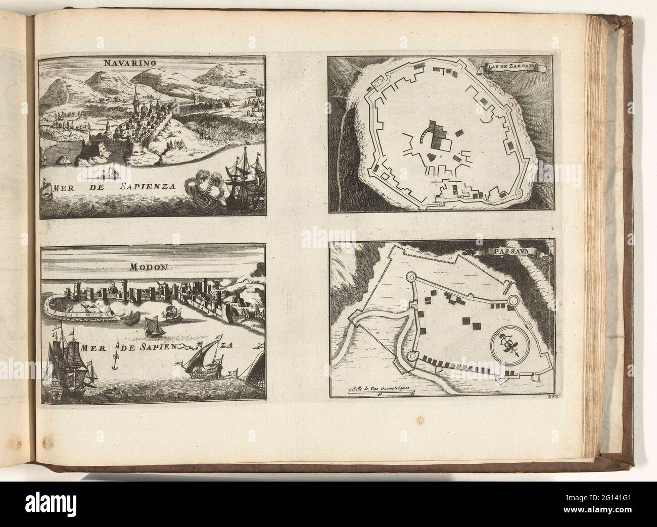 Floor plans and faces on Pílos, Zarnata, Modon and Passava, 1726 ...