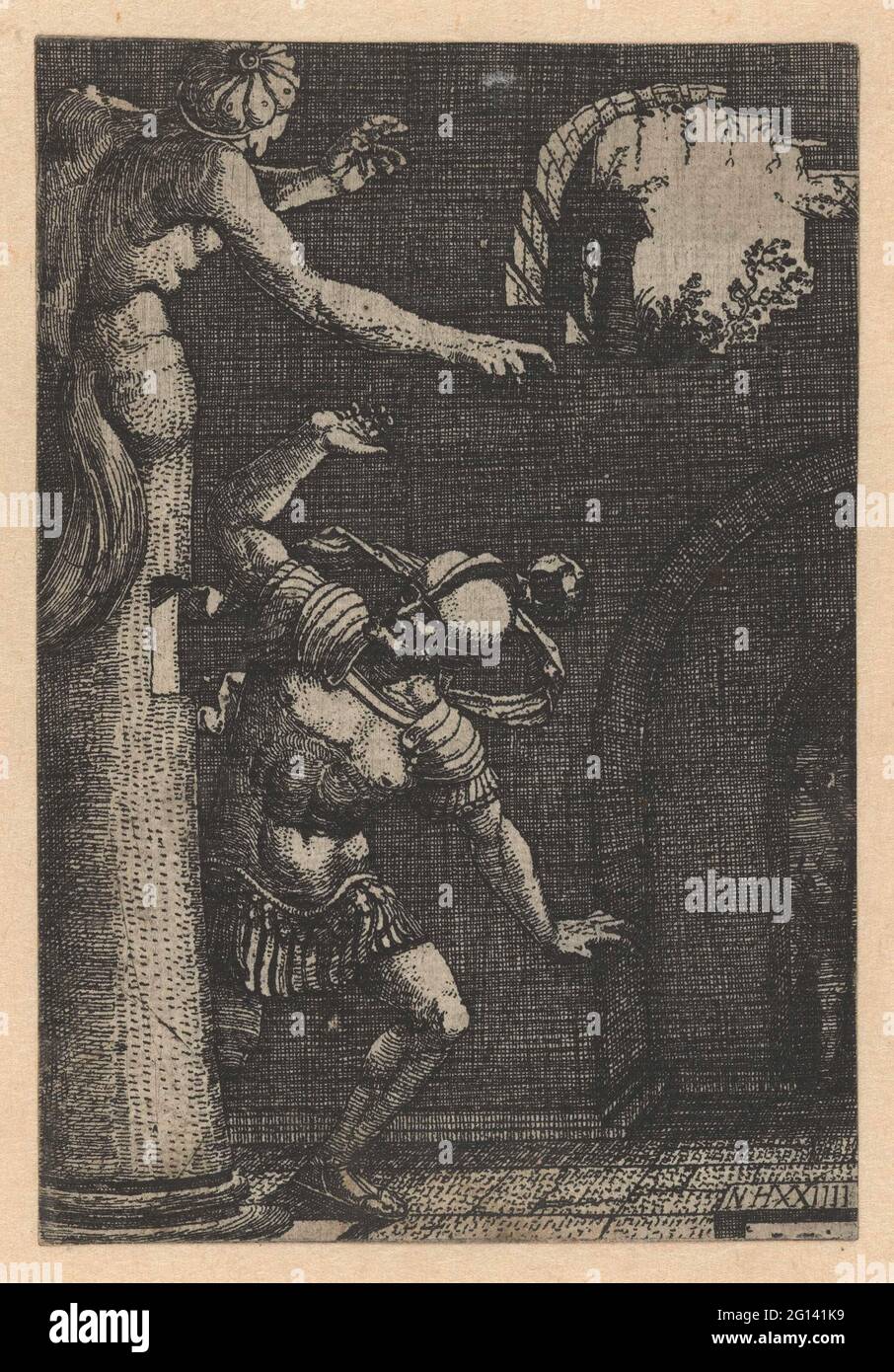 Oedipus and the Sphinx. Dark room with a view. Sphinx with male upper ...