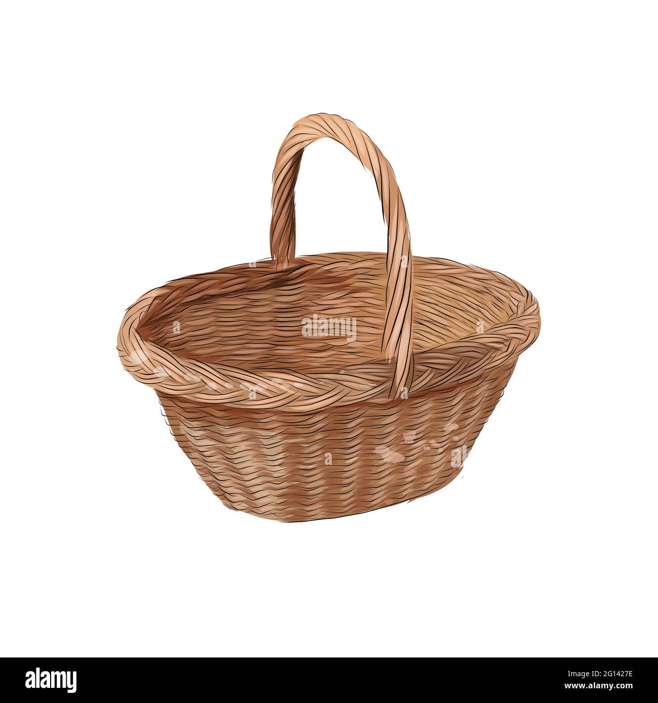 Wooden rounded wicker basket from splash of watercolors, colored ...