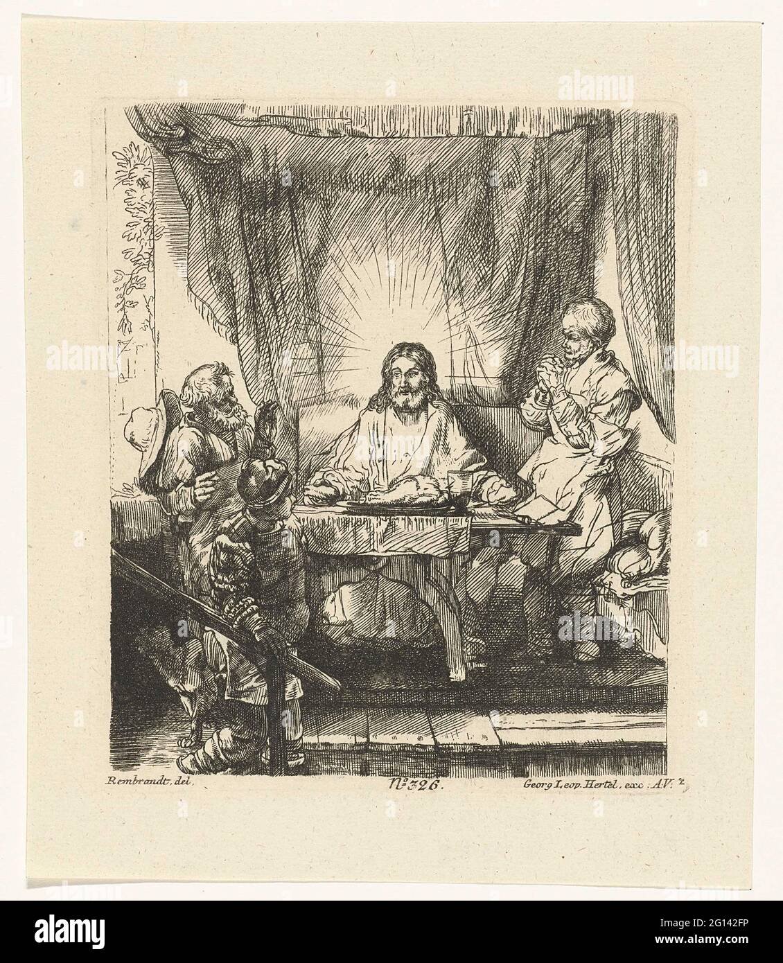 Christ in Emmaüs: Large plate. Mirror-image copy to the Print of the ...