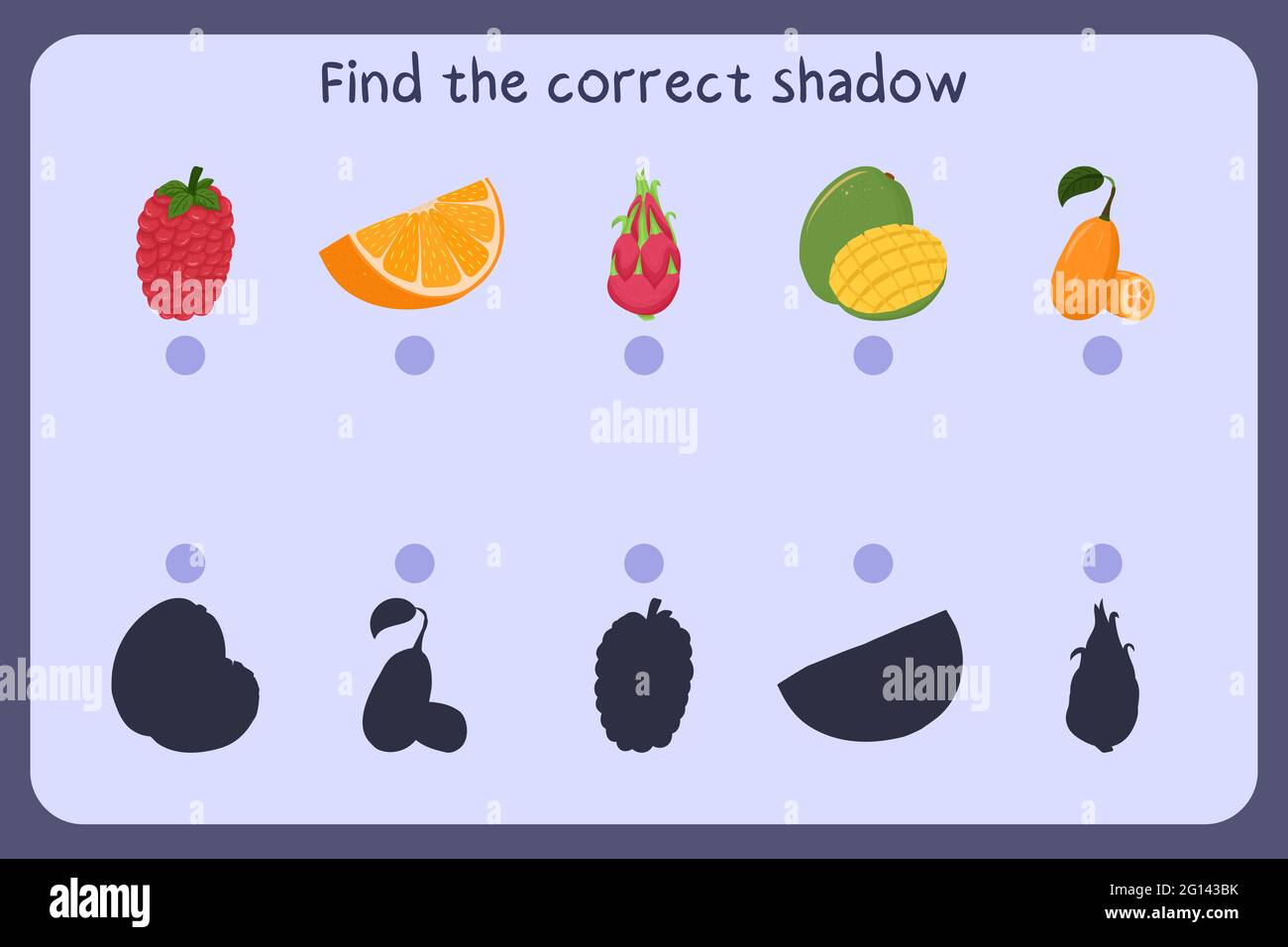 Matching children educational game with food - raspberry, orange slice ...