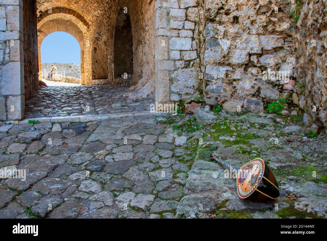 Traditional Albanian stringed music instrument with only two strings ...
