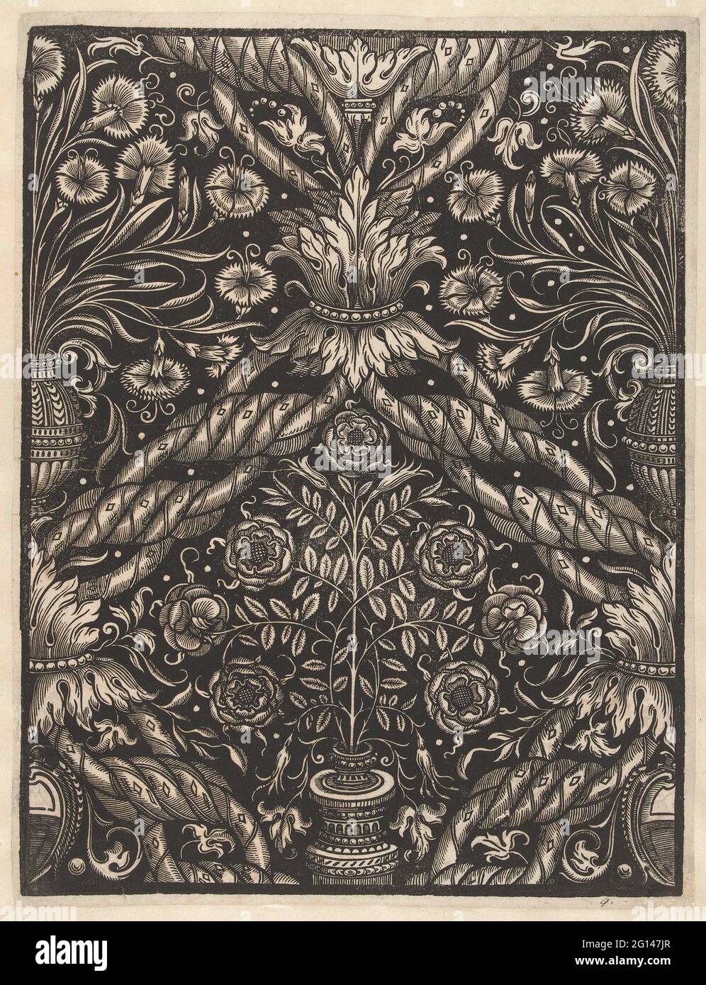 Sheet of Wallpaper with Vase and Flowers. The design of this woodcut is ...