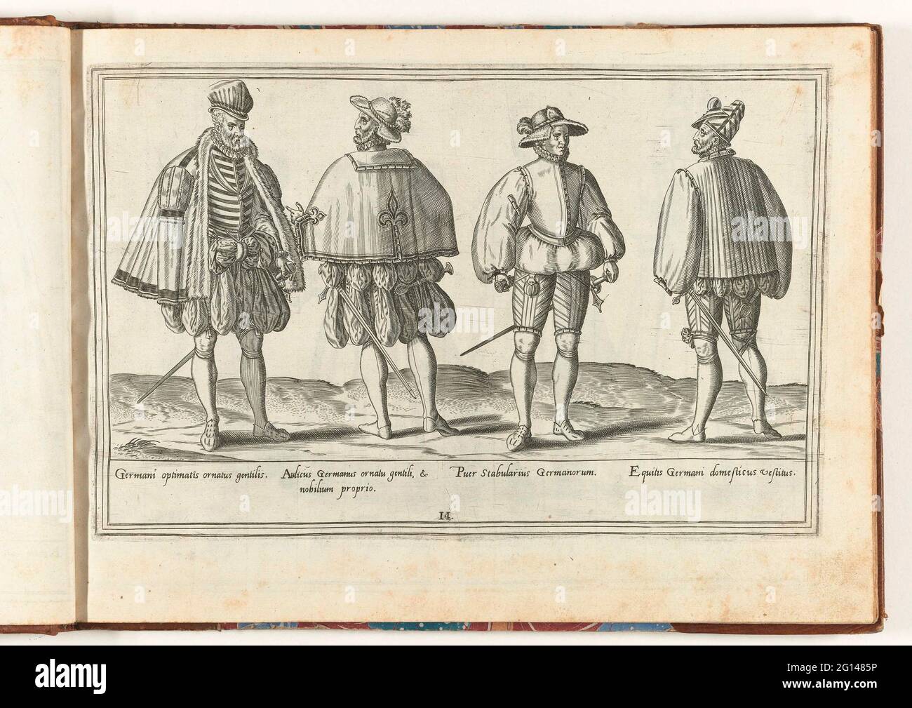 Four men, dressed according to fashion in Germany, approx. 1580. Two ...