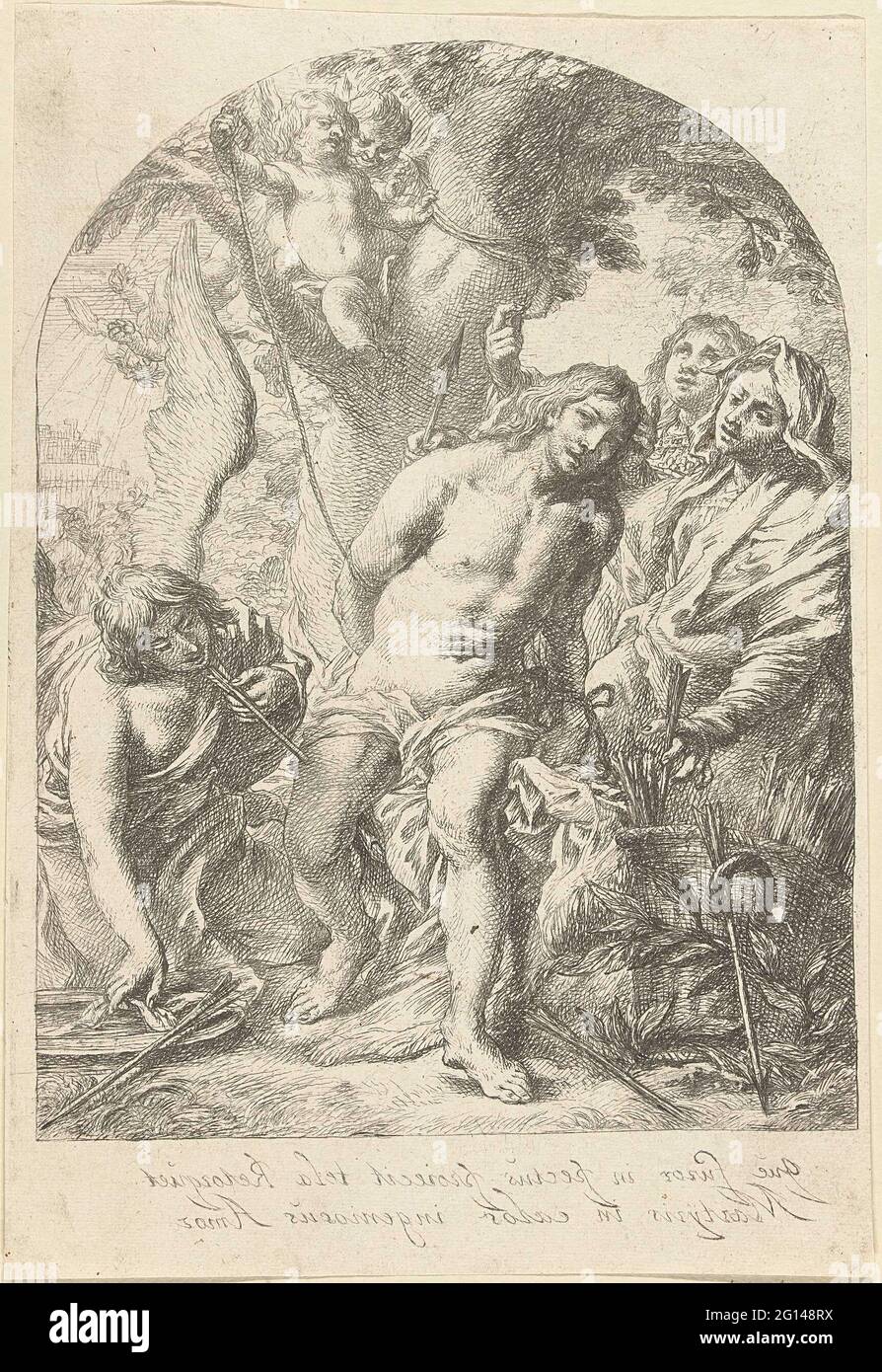 H. Sebastiaan. Saint Sebastiaan is tied to a tree with his arms. An ...