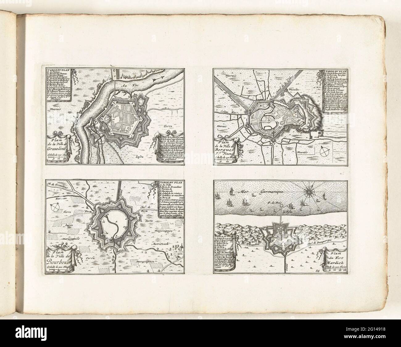 Maps of Gravelines, Bergues, Bourbourg and Mardijk, ca. 1702; Graveline ...