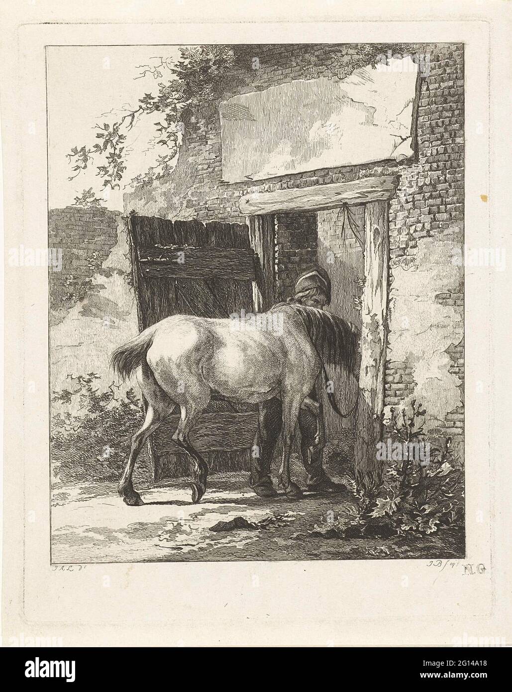 A stable boy brings a horse stable; Horses with servants Stock Photo ...