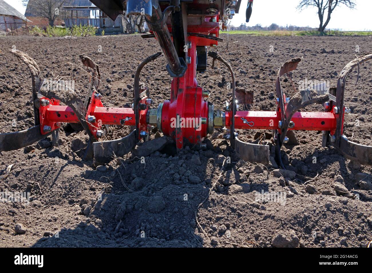 Garden tiller for cultivating field, loosens soil. Handheld motor plow ...