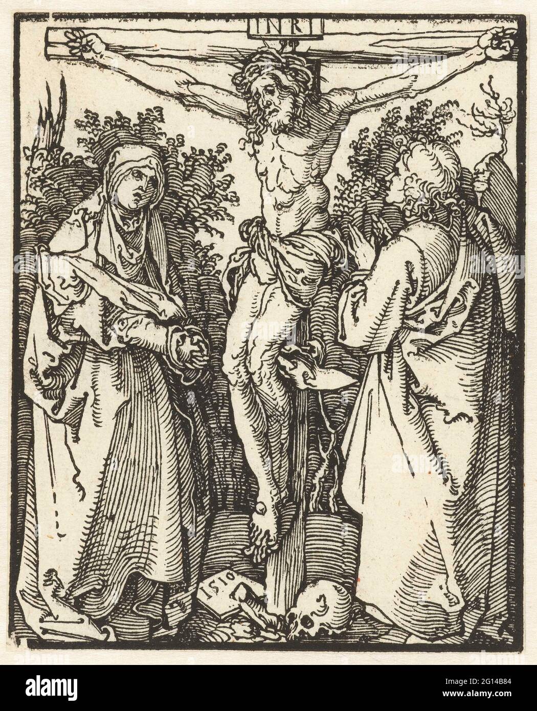 Crucifixion. Christ on the cross. On his right state, Mary is on his ...