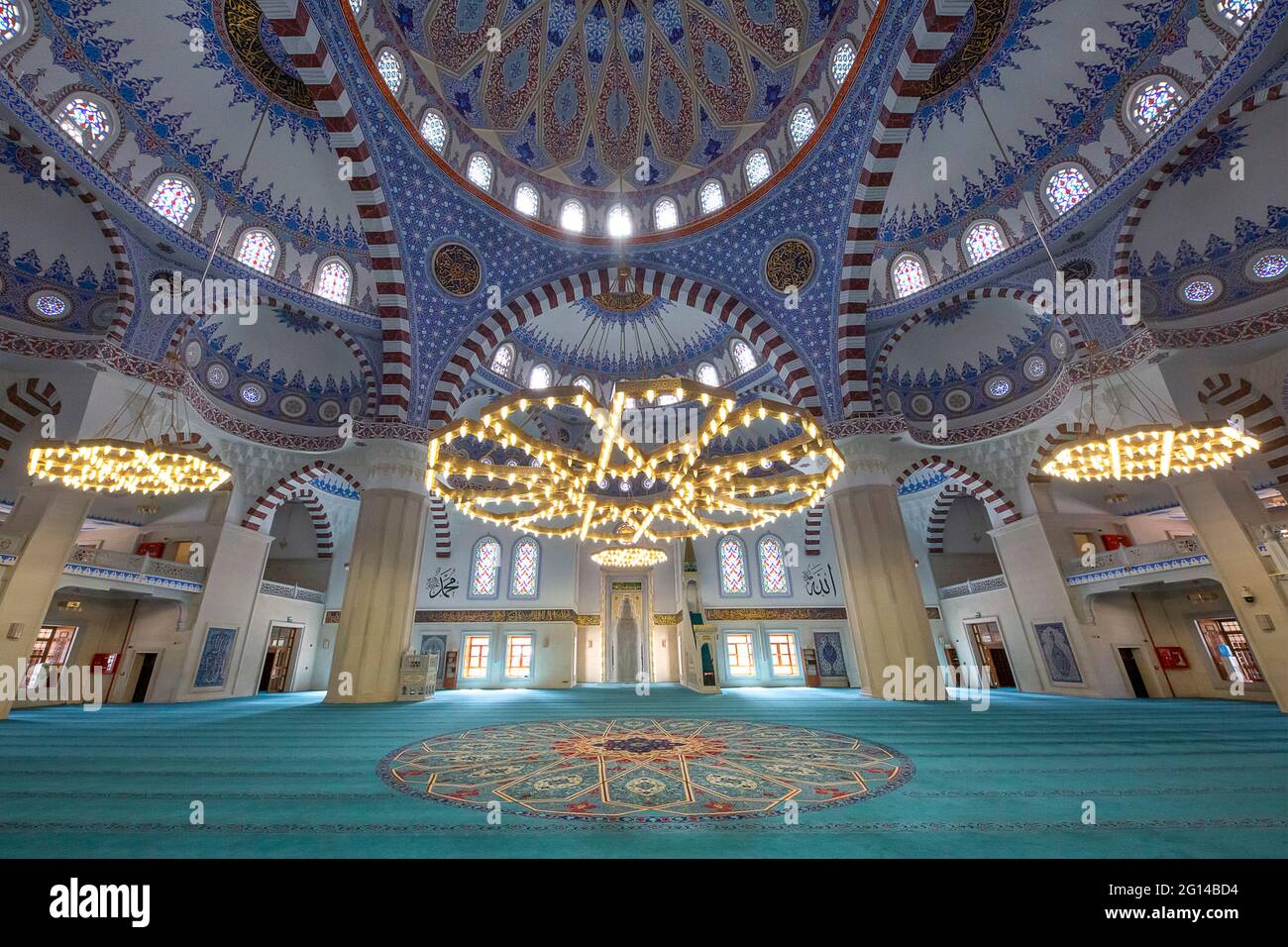 Interior view of the new Central Mosque of Imam Sarakhsi in Bishkek ...
