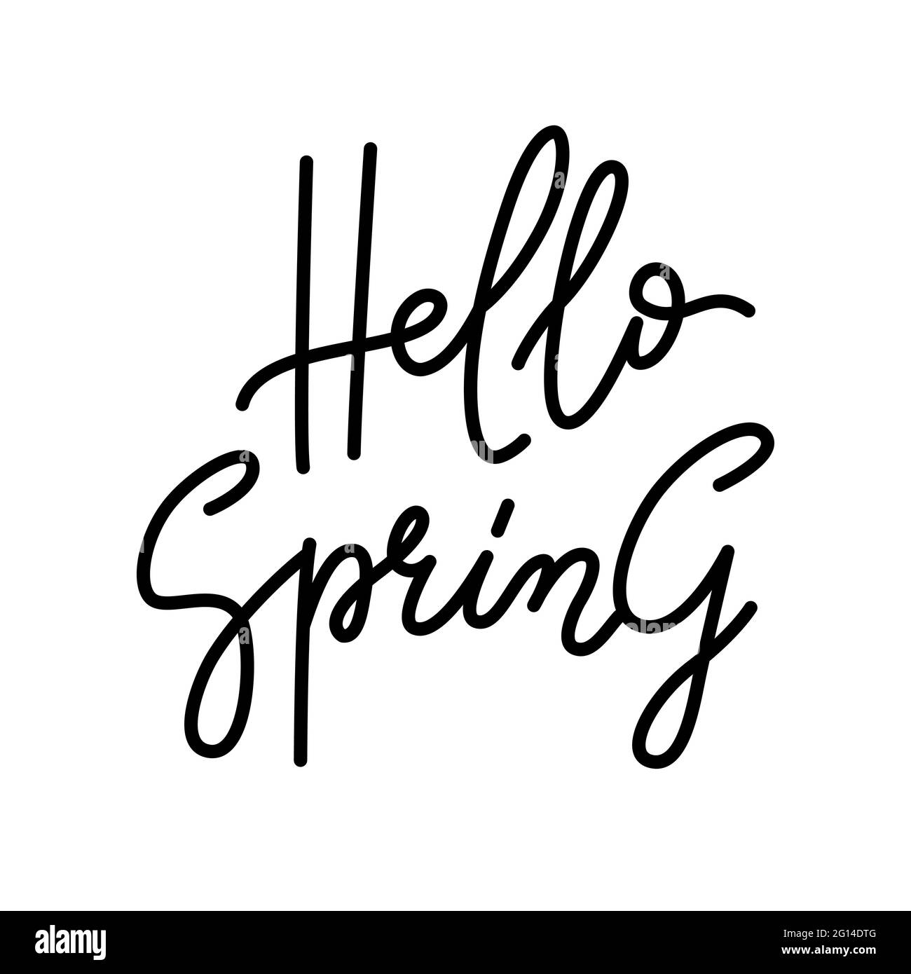 Hello Spring. Hand drawn script lettering design black on white ...