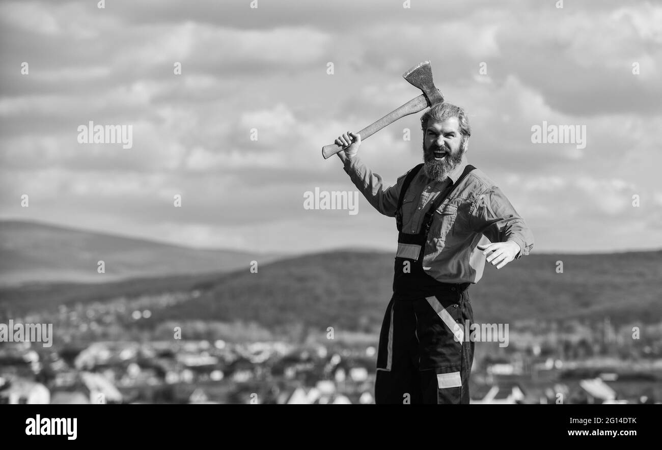 Hard labour. Renovation tools. Handsome guy brutal temper. Professional ...