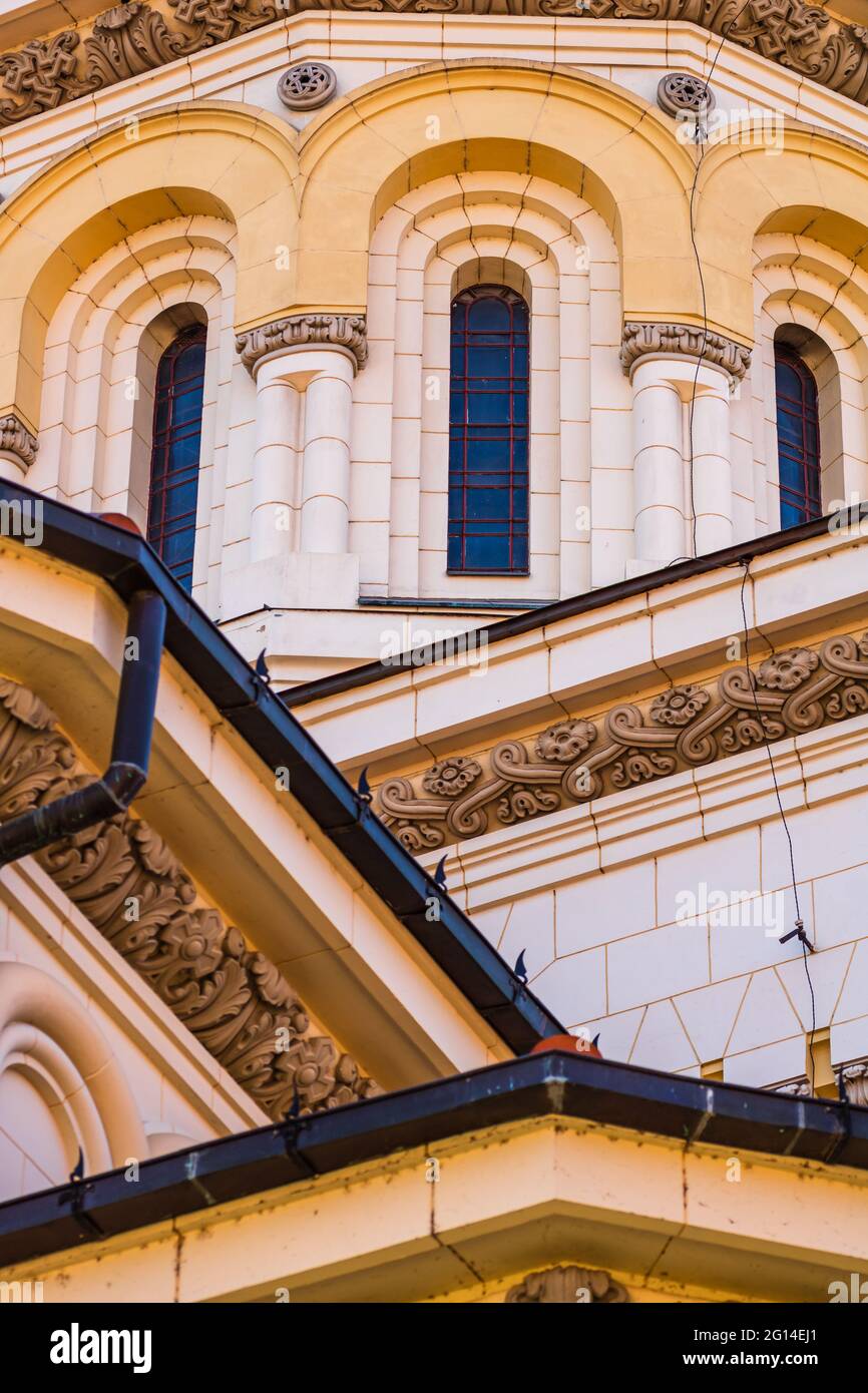 Close up of architectural details of elegant facade building Stock ...