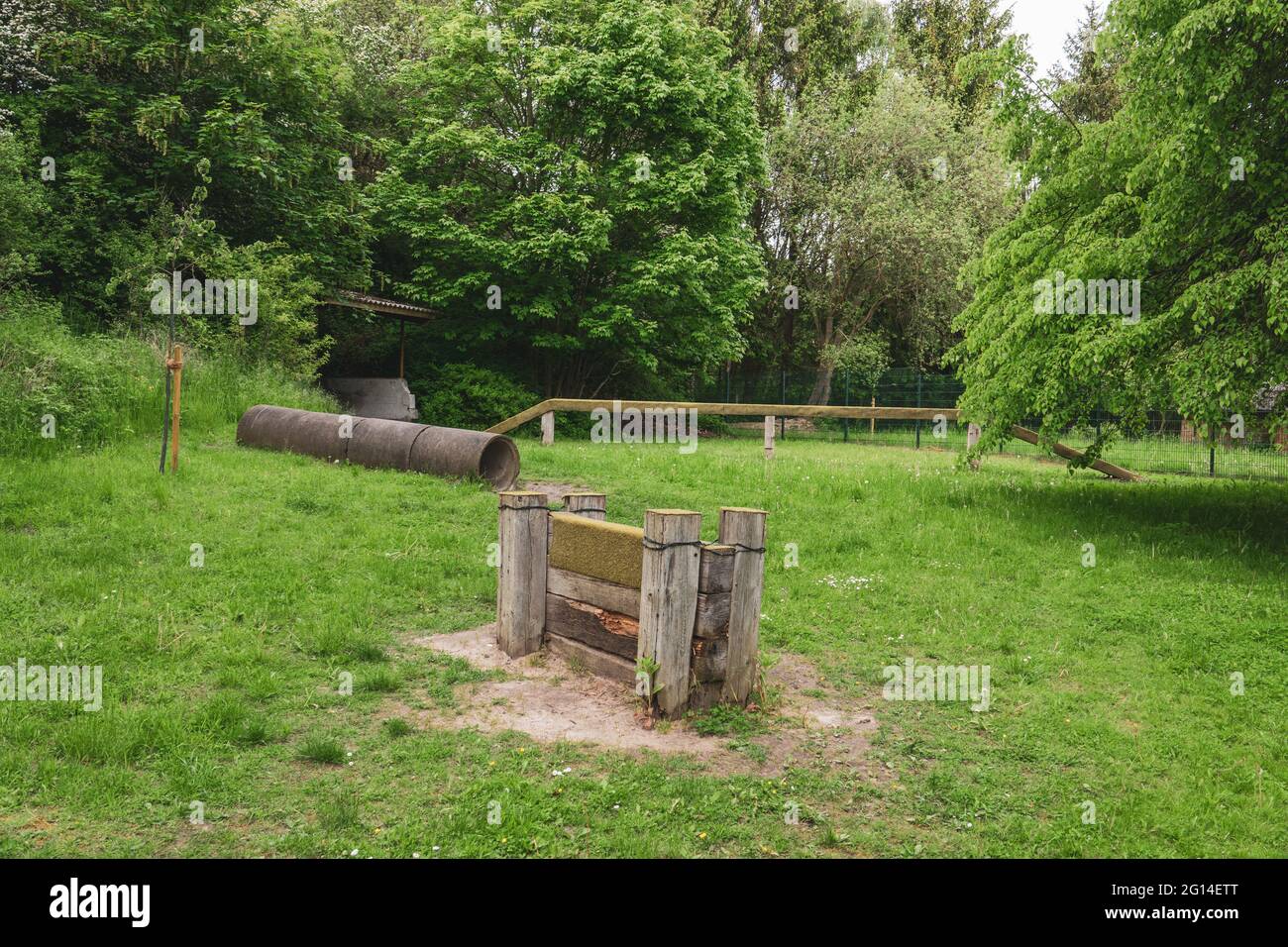 on a dog playground are built obstacles for dogs Stock Photo - Alamy