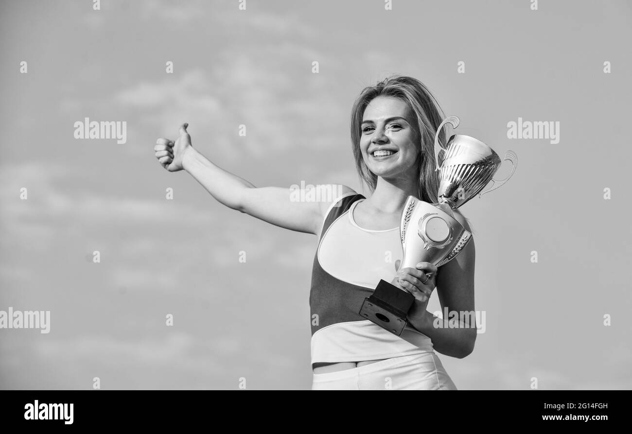 Get thin and win. Sport success. Winner girl. Sport and health ...