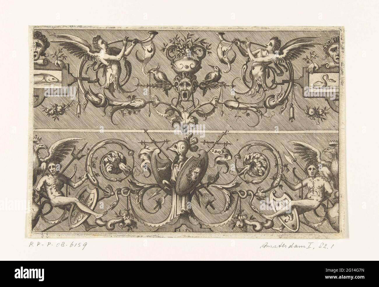 Two Frisians with grotesken above each other; Compertimenta Pictoriis ...