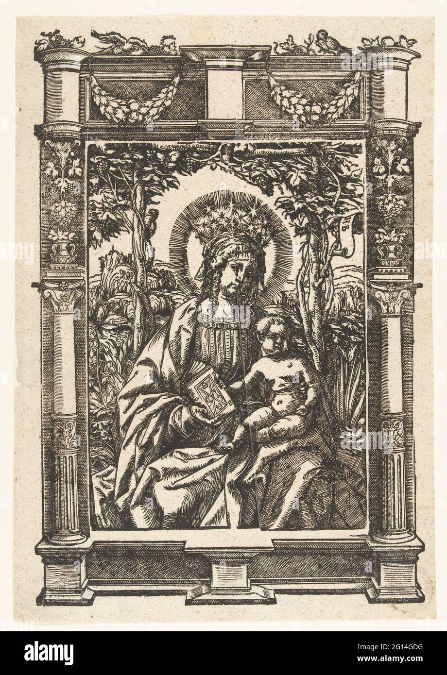 Maria with child in architectural frame. Sitting Maria with the Christ ...
