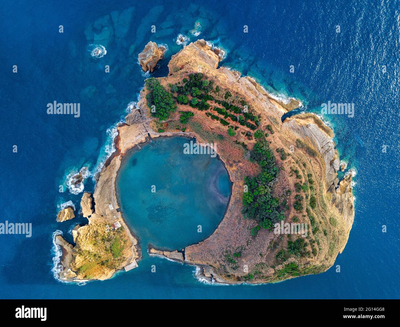 Top view of Islet of Vila Franca do Campo is formed by the crater of an ...