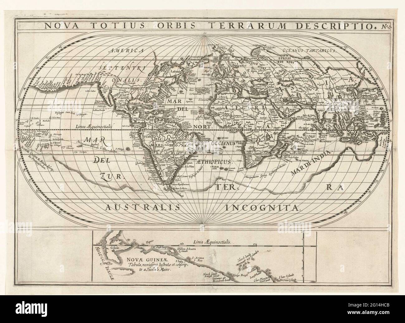 Map of the world with Joris journey from Spilbergen and Jacob Le Maire ...