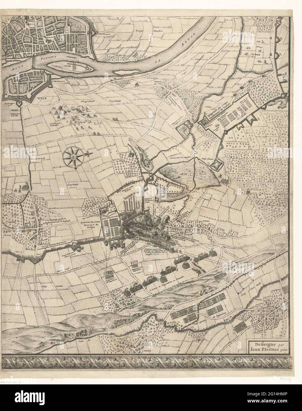 Large map of the siege of Maastricht, 1632, plate 5; Exponging Trajecti ...