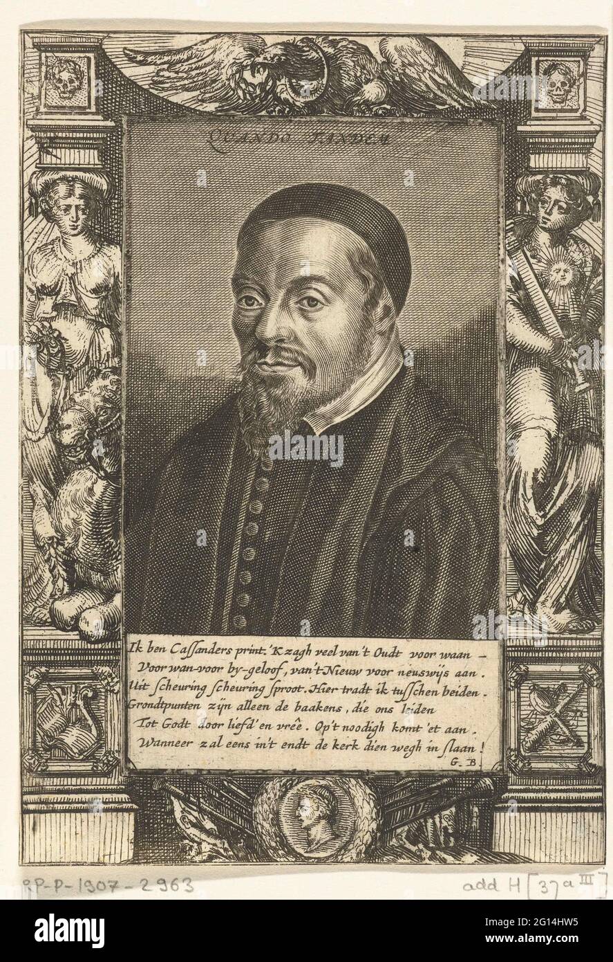 Portrait of Georg Cassander. Bust of Georg Cassander, with motto ...