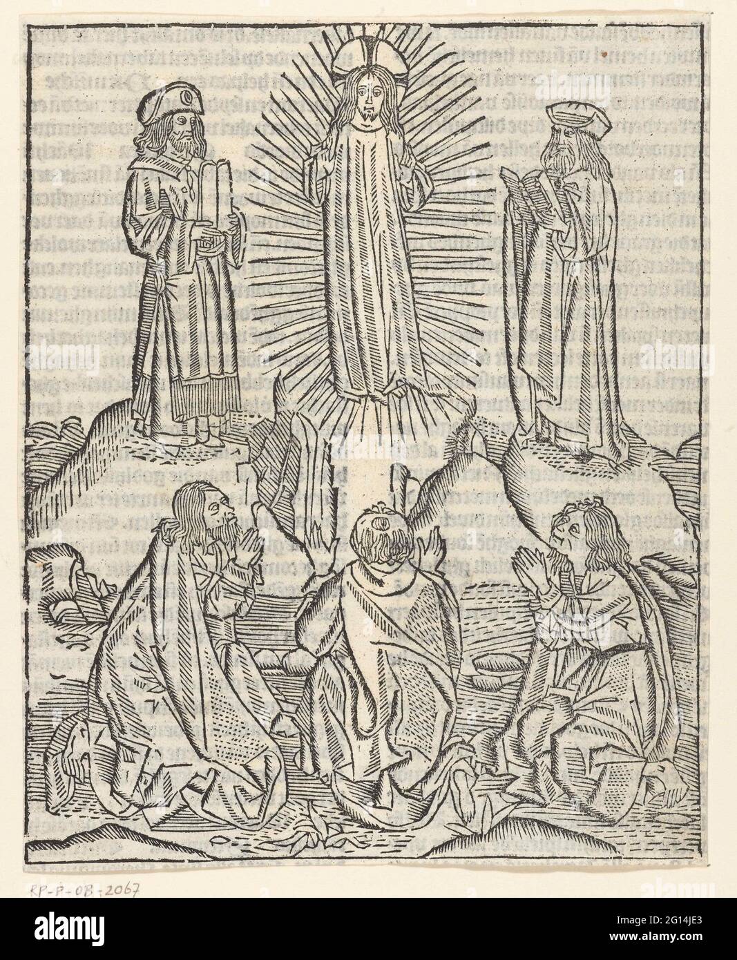 Christ's transfiguration. Christ in beams. On his right hand Moses with ...