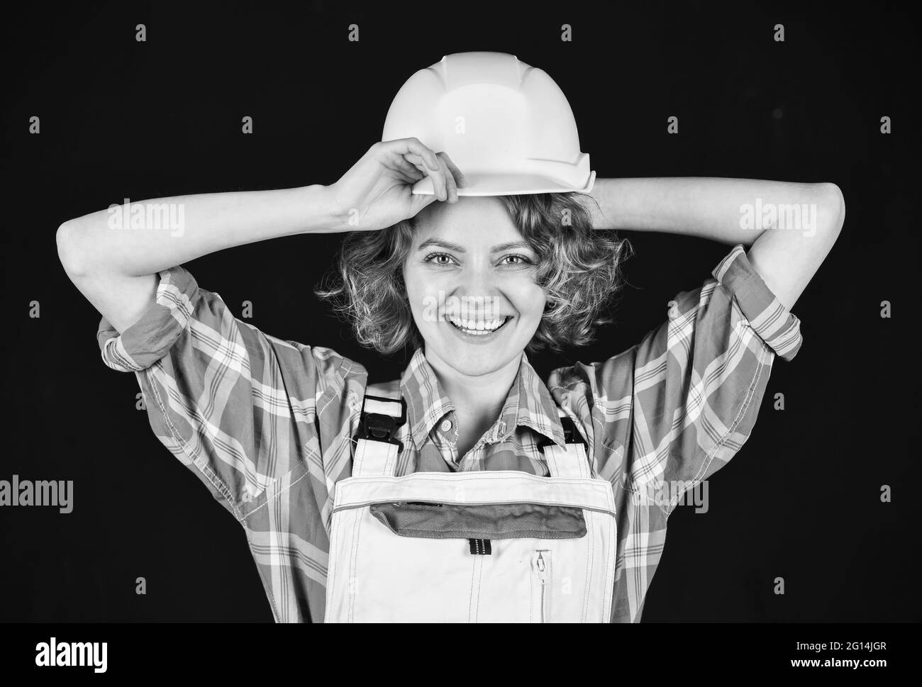 planning home renovation. girl at construction site. Warehouse woman ...
