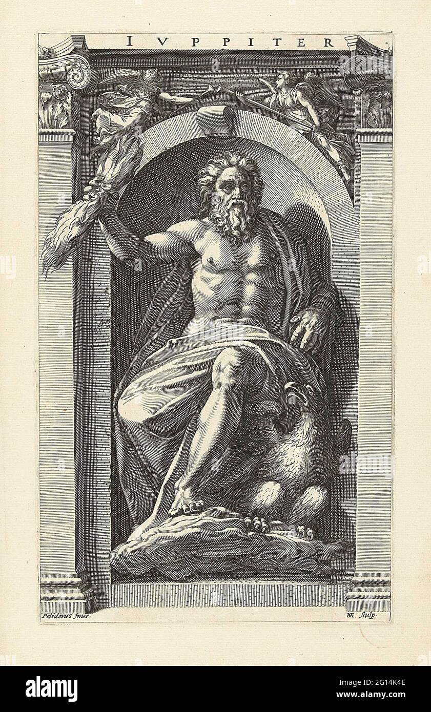 Jupiter; Juppiter; Eight classic gods. Jupiter, seated in a niche, a ...
