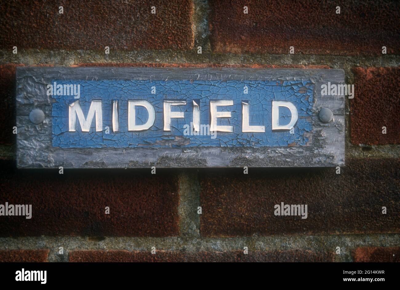 Midfield house sign Stock Photo - Alamy