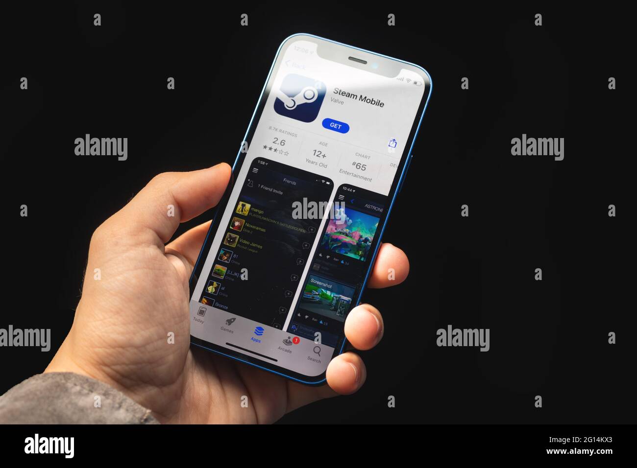 Kharkov, Ukraine - June 4, 2021: Steam Mobile Valve app, man hold ...