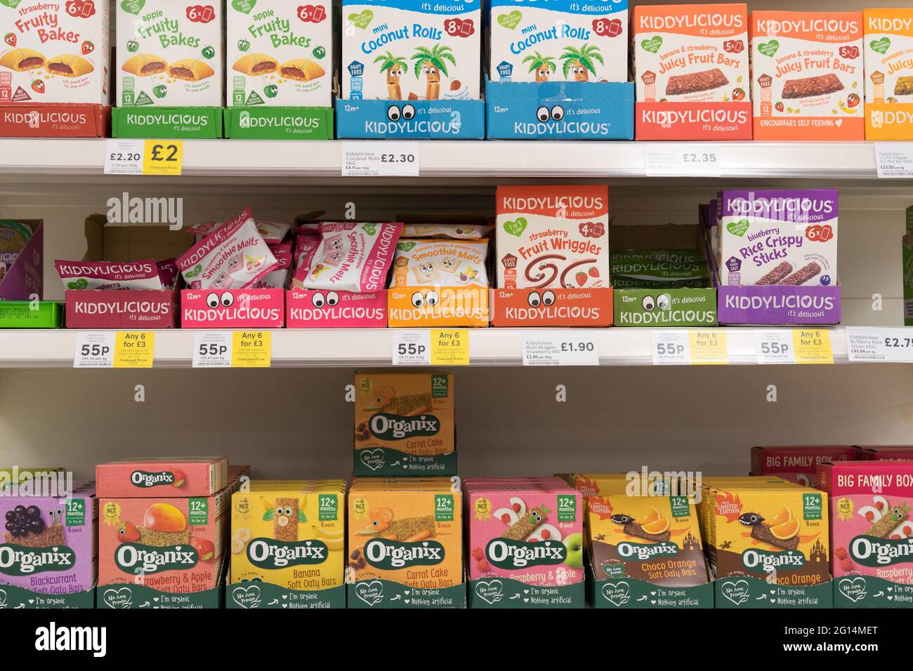 Boxes of Organix and Organix,kiddylicious display on shelves at ...