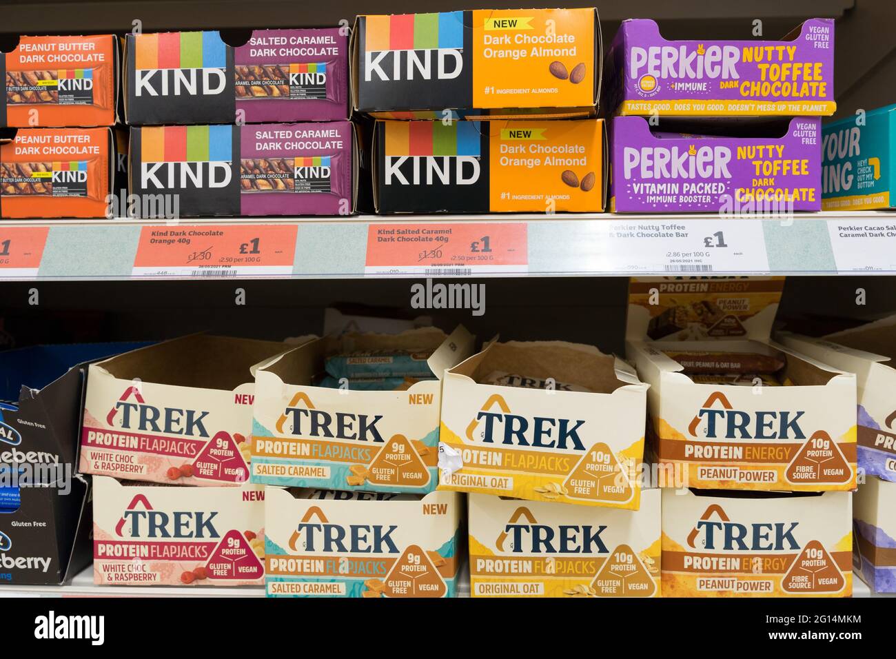 KIND and TREK protein bars in boxes display on shelves for sale at ...