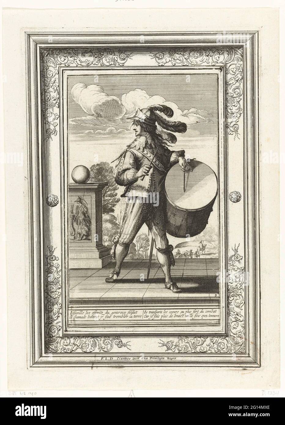 Tamboer on a bordes, dressed according to the fashion of approx. 1630 ...