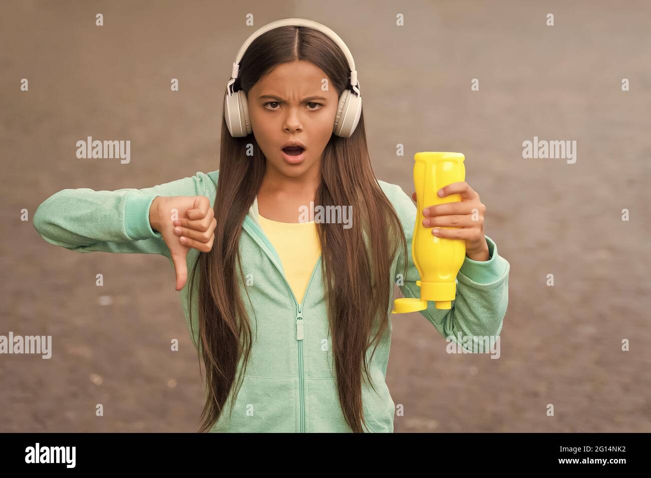 No water no life. Concerned child show thumbs down hand gesture. No ...