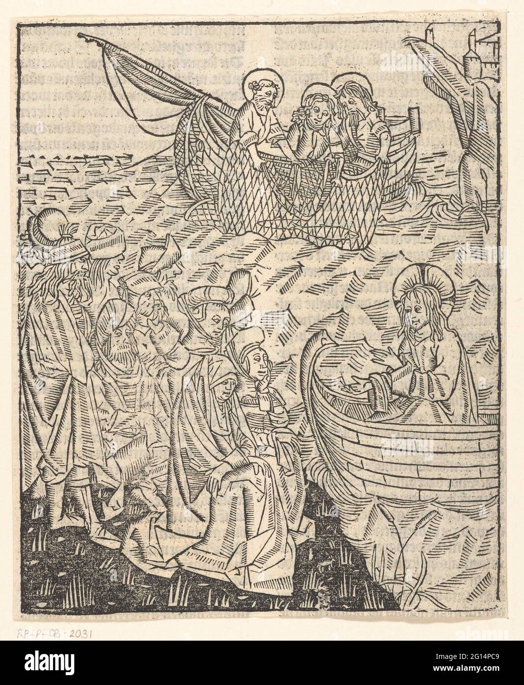Christ preaches from a boat. Christ in boat at sea preach against crowd ...